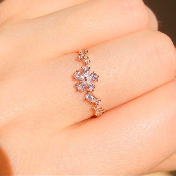 Jewelry | Shining Flower Rose Gold Cz Ring | Poshmark
